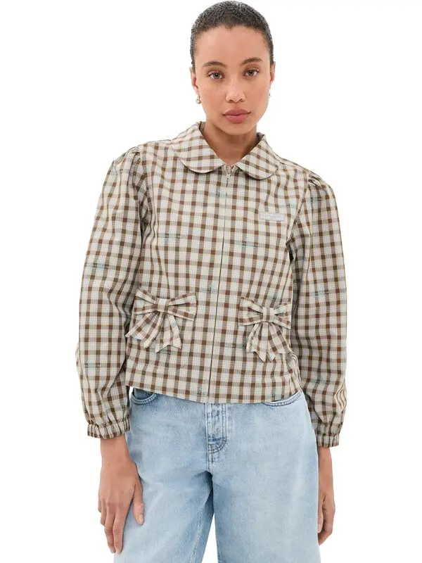 Sandy Liang Necco Jacket In Plaid - Brown Multi