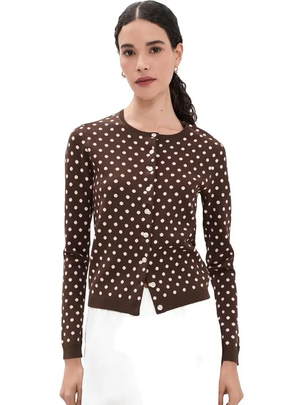 Sandy Liang Fable Cardigan Polka Dot Knit - Brown Multi