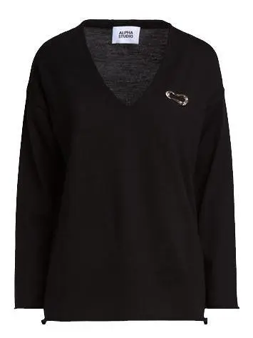 Alpha Studio Wool V-neck Sweater - Black