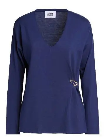Alpha Studio Wool Sweater With Brooch Detail - Blue