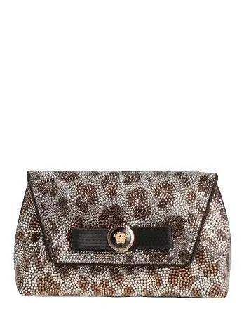 Versace Leopard Print Crystal Embellished Clutch - Silver
