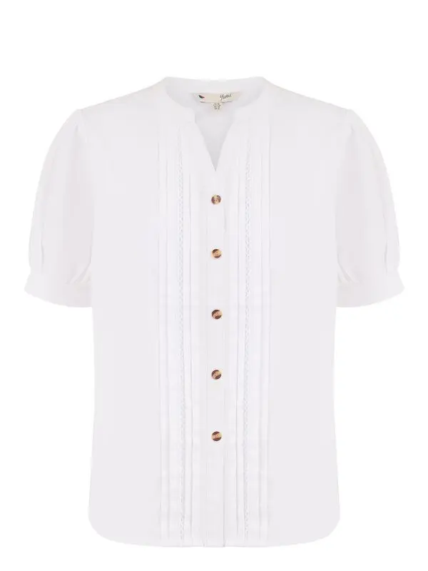 YUMI Cotton Pleated Short Sleeve Shirt - White
