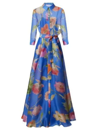Carolina Herrera Floral Silk Organza Gown - Blue