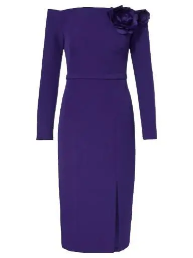 SAFIYAA LONDON Jay Floral-appliqué Crêpe Midi Dress - Blue