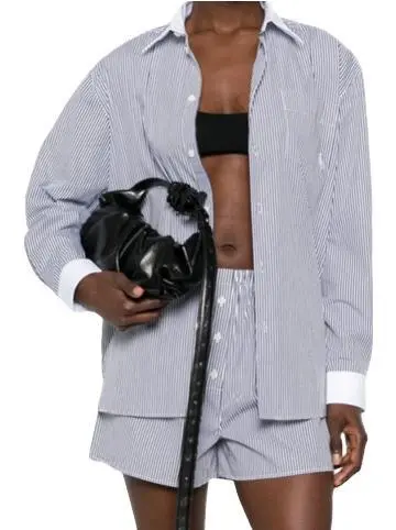 SPORTY  RICH Sporty & Rich Striped Button-up Shirt - Gray