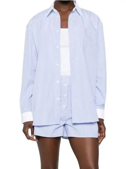 SPORTY  RICH Sporty & Rich Striped Button-down Shirt - Blue
