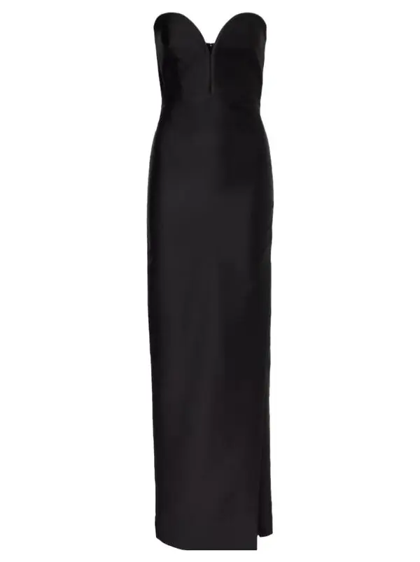 Roland Mouret Strapless Taffeta Gown With Back Zip And Side Slit - Black