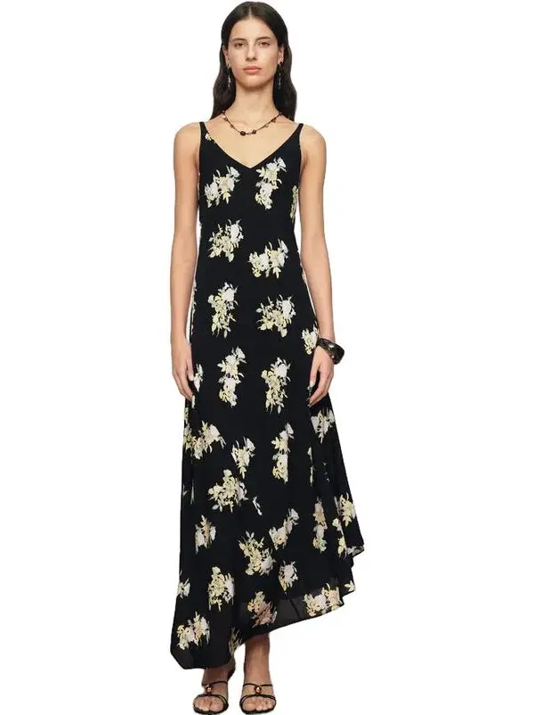 Fabrique Soleil Floral Sleeveless Maxi Dress In Light Crinkle Gauze - Black