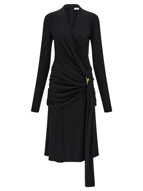 FERRAGAMO Viscose Jersey Dress With Gancio Brooch Detail - Black