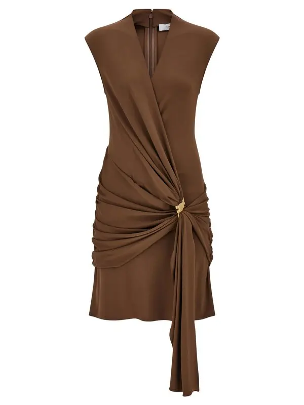 FERRAGAMO Viscose Mini Dress With Gathered Waist - Beige