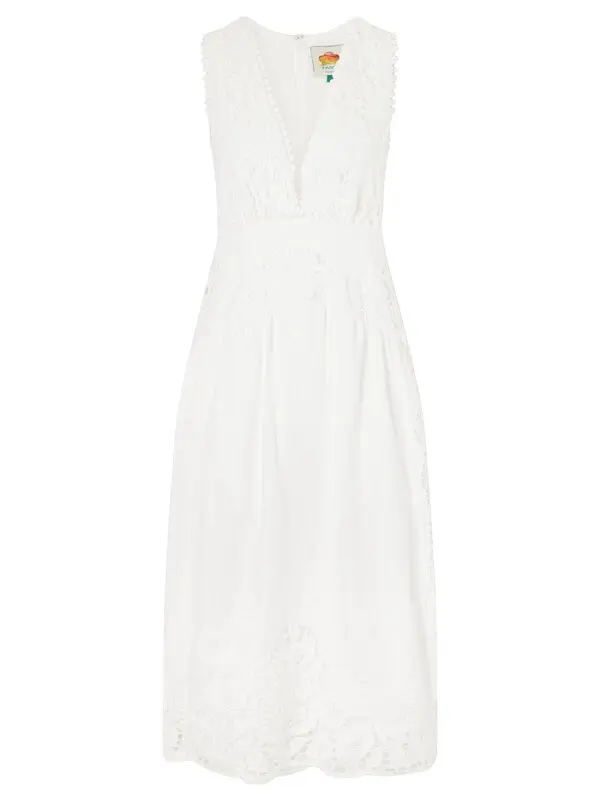Farm Rio Embroidered Linen Midi Dress - Neutrals