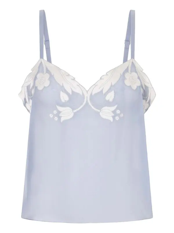 Anna Sui Embroidered Silk-satin Camisole - Blue