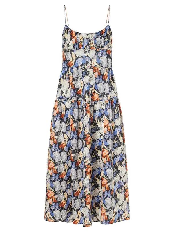 DÔEN Benoit Floral-print Ramie Tiered Midi Dress - Multi
