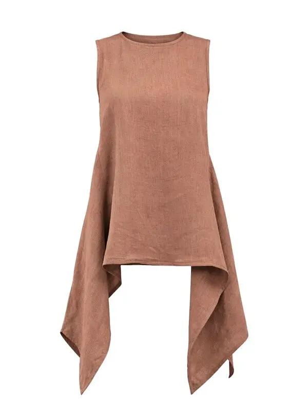 LUMINA ELIGMA The Breeze Asymmetrical Linen Top - Brown