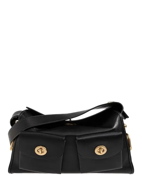 COACH Turnlock Leather Shoulder Bag - Black