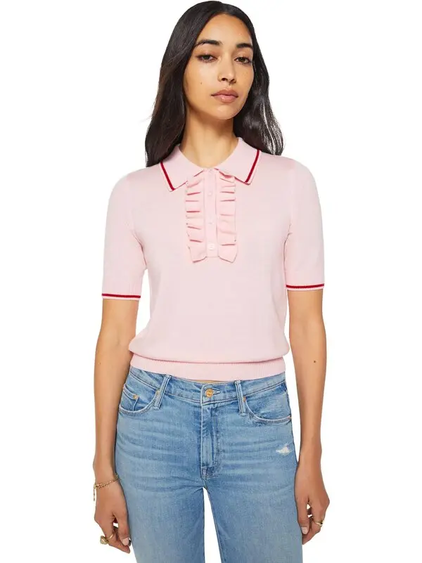MOTHER The S/s Ruffle Raquette Polo Shirt - Red