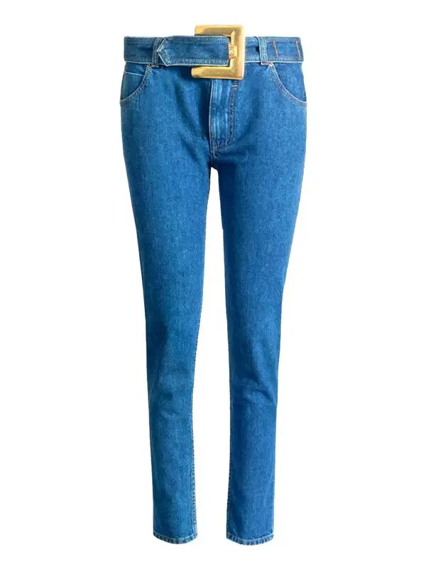 Balmain Belted High-waisted Fitted Denim Jeans - Blue