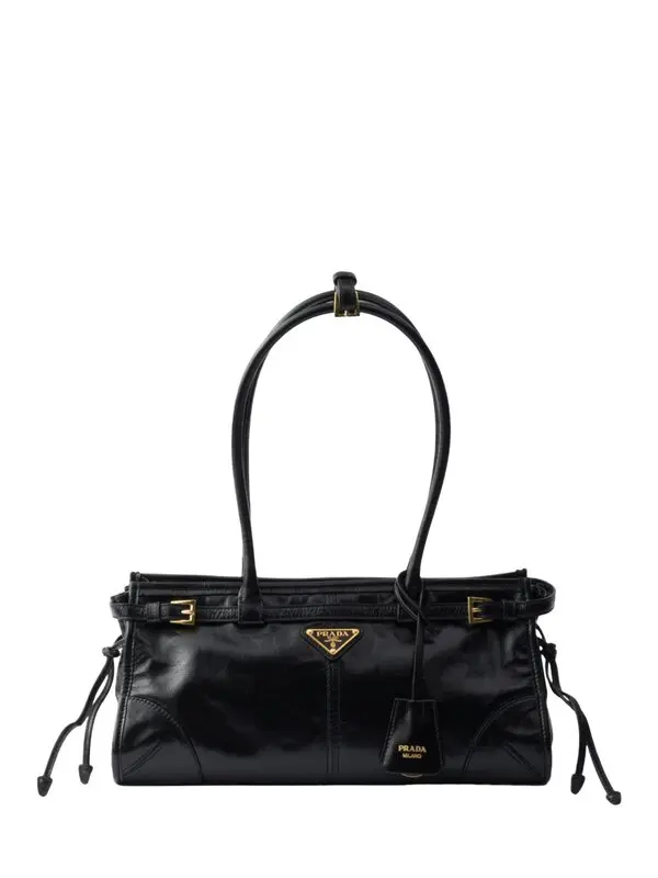 Prada Bonnie Logo Plaque Medium Shoulder Bag - Black