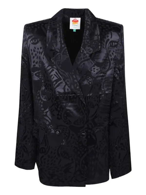 Farm Rio Patterned Double-breasted Jacket - Black