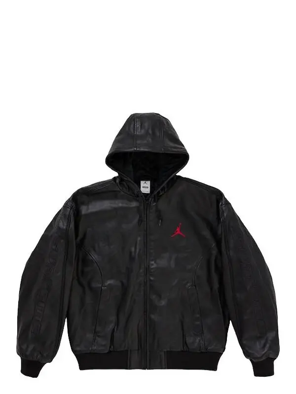 Supreme X Jordan Hooded Leather Jacket - Black