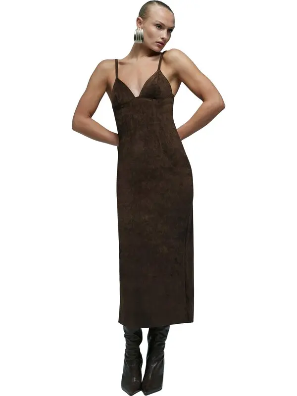 Bardot Estine Vegan Suede Midi Dress - Dark Choco