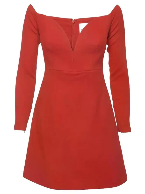 Roland Mouret Wool Bustier Long Sleeve Mini Dress - Red
