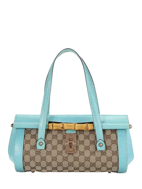 Gucci Original Gg Canvas Bullet Bag With Bamboo Accent - Blue