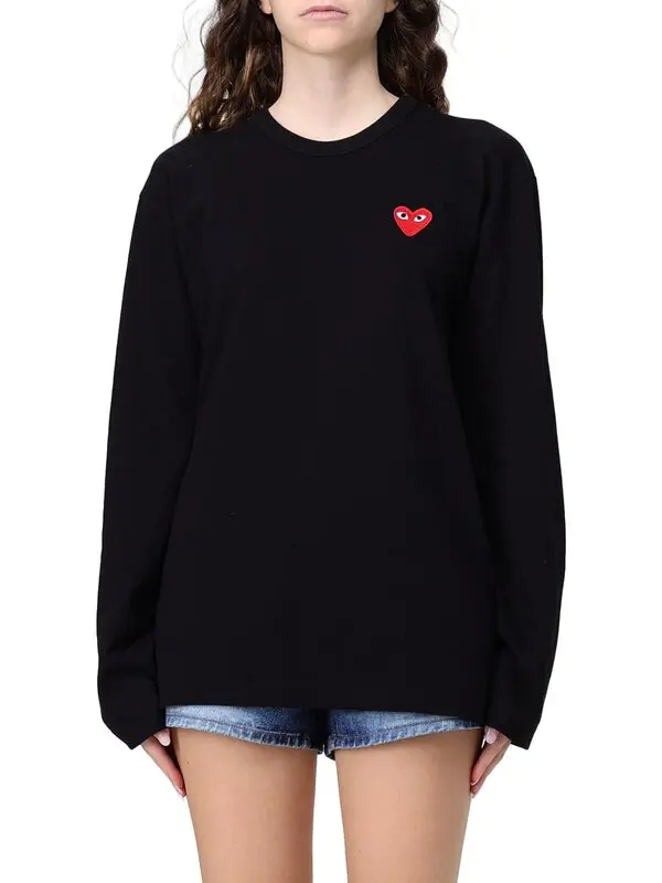 Comme Des Garçons Long Sleeve Cotton T-shirt With Logo Detail - Black