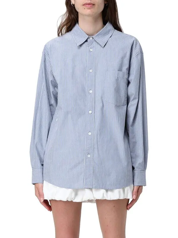 DUNST Striped Cotton Blend Shirt - Blue