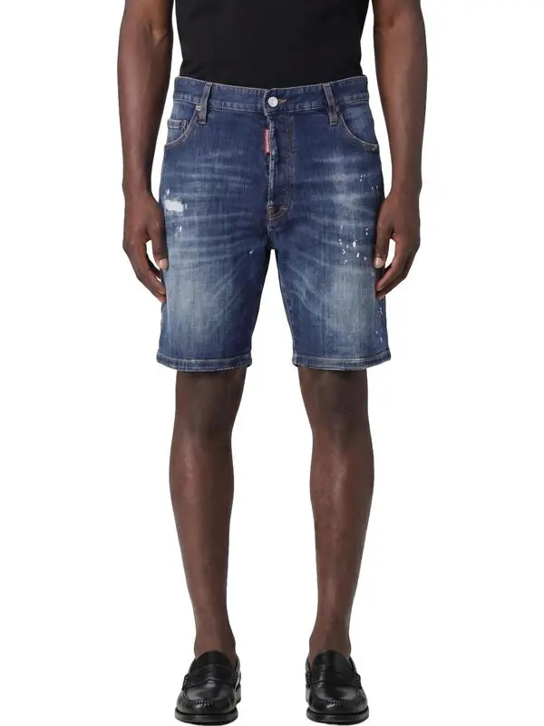 Dsquared2 Cotton Shorts With Worn Effect - Denim