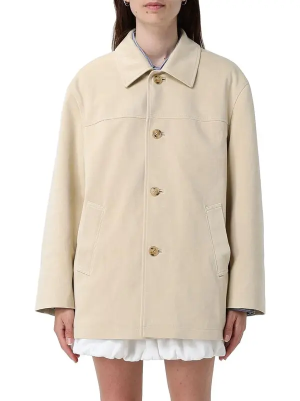 DUNST Faux Leather Shirt Jacket With Dropped Shoulders - Beige
