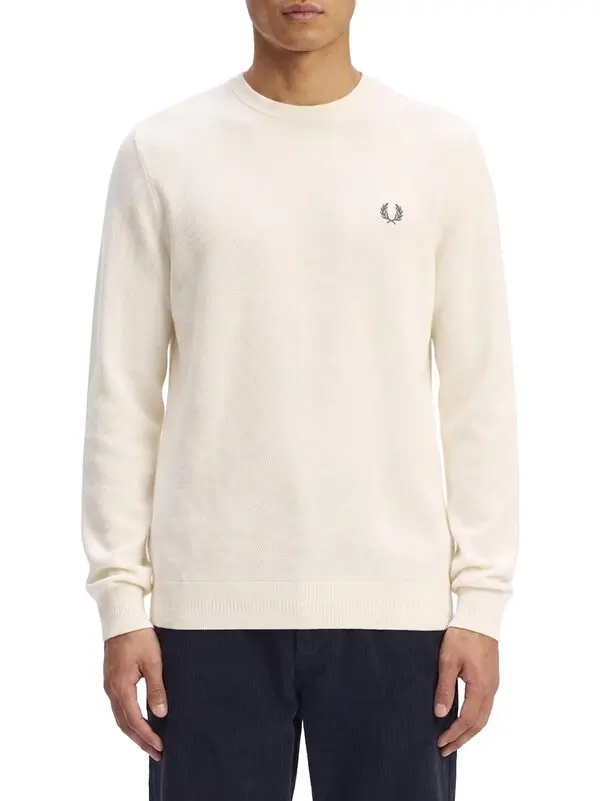 Fred Perry Textured Cotton Crew Neck Sweater - Nude