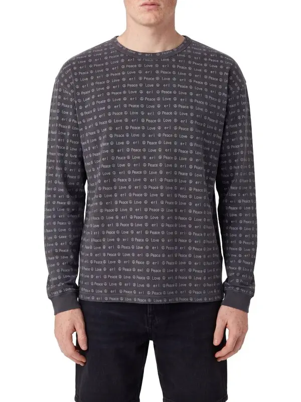 ERL Long-sleeved Cotton T-shirt With Contrast Logo Print - Brown