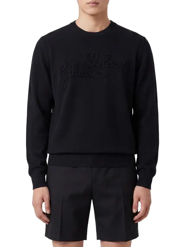 Dolce & Gabbana Virgin Wool Crewneck Jumper With Lettering Logo - Black