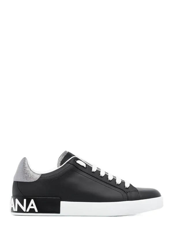 Dolce & Gabbana Portofino Smooth Calfskin Low-top Sneakers With Logo - Black