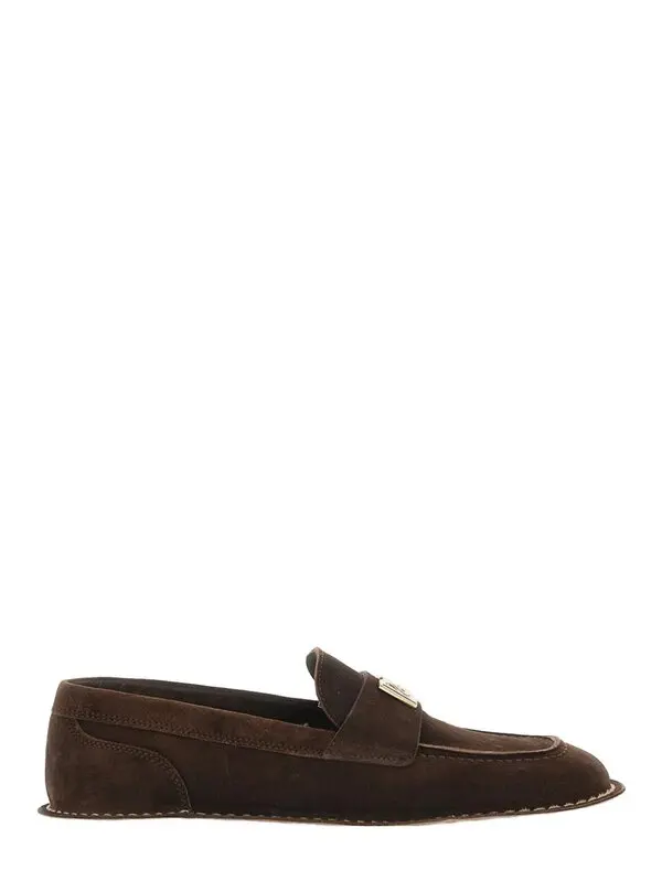 Dolce & Gabbana Suede Calfskin Loafers With Dg Monogram - Brown