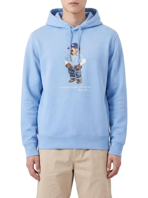 Polo Ralph Lauren Cotton Hoodie With Teddy Bear Print - Gnawed Blue