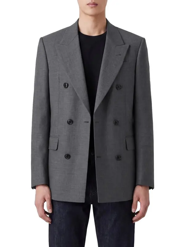 Emporio Armani Double-breasted Virgin Wool Blazer With Peak Lapels - Grey