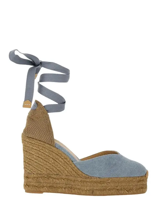 CastaÑer Canvas Wedge Espadrilles With Ankle Tie Laces - Blue