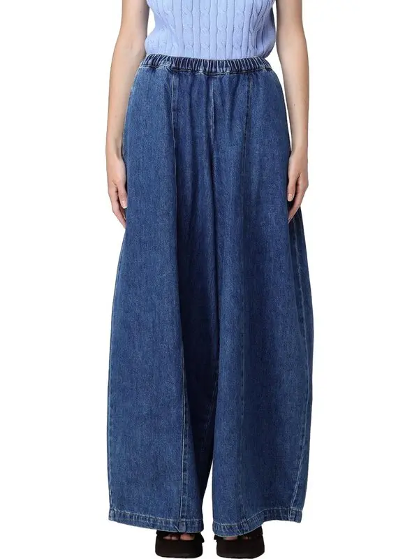 MEIMEIJ Wide Leg Palazzo Trousers In Cotton Denim - Blue