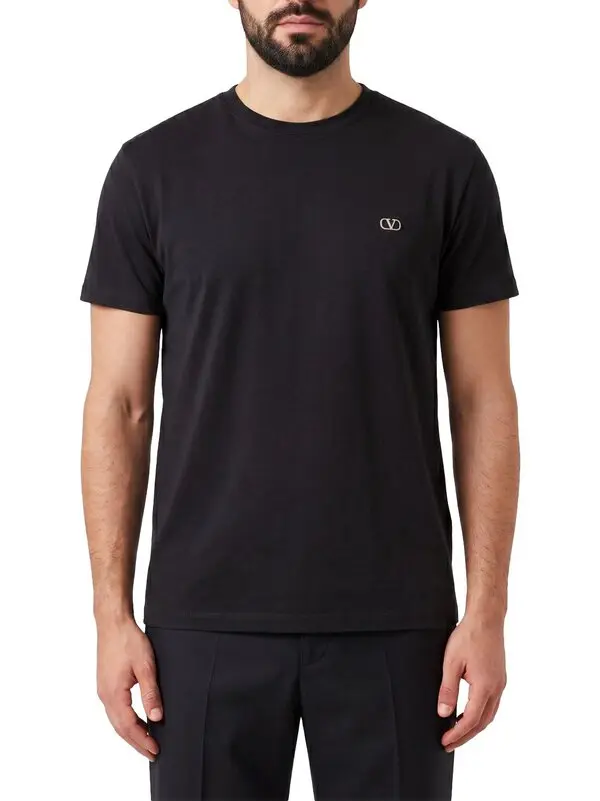 Valentino Garavani Crew Neck Cotton T-shirt With Vlogo Signature - Black