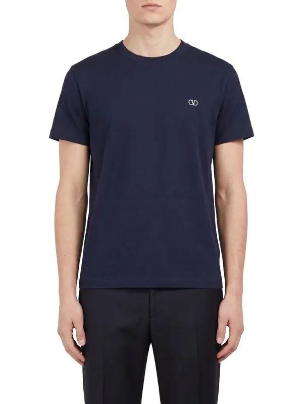 Valentino Garavani Vlogo Signature Cotton T-shirt With Contrasting Logo - Navy