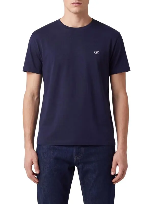 Valentino Garavani Vlogo Signature Cotton T-shirt With Contrasting Logo - Navy