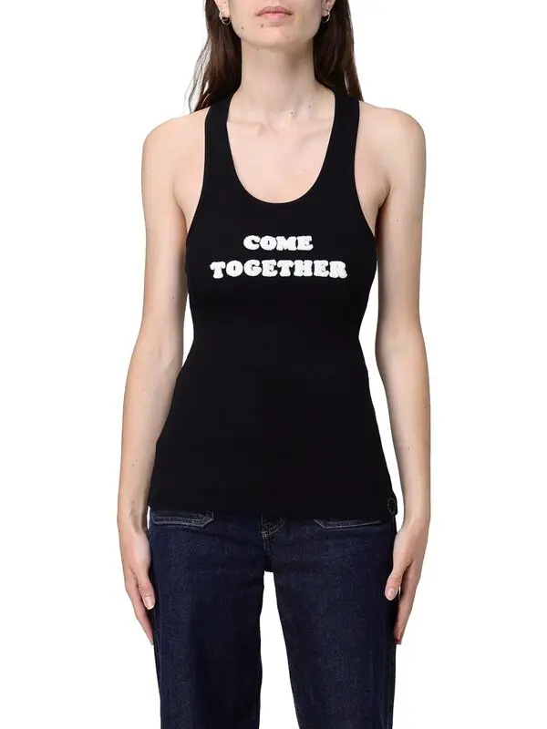 Stella McCartney Cotton Tank Top With Slogan Print - Black