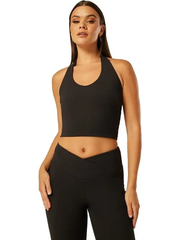 BE ATHLETICA Core Halter Neck Cropped Vest - Black