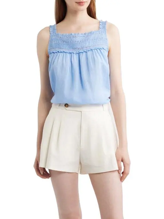 DÔEN Benita Pintuck Lace Woven Top - Bluejay