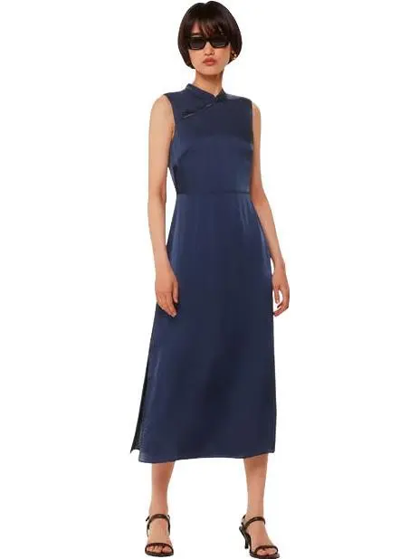 Whistles Aria Satin Sleeveless Midi Dress - Navy
