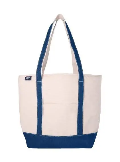 LANDS' END Two-toned Insulated Canvas Tote Bag With Zip Closure - Navy