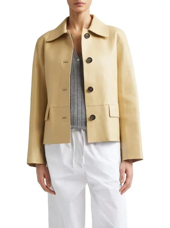TOTEME Bonded Lambskin Leather Jacket - Chai
