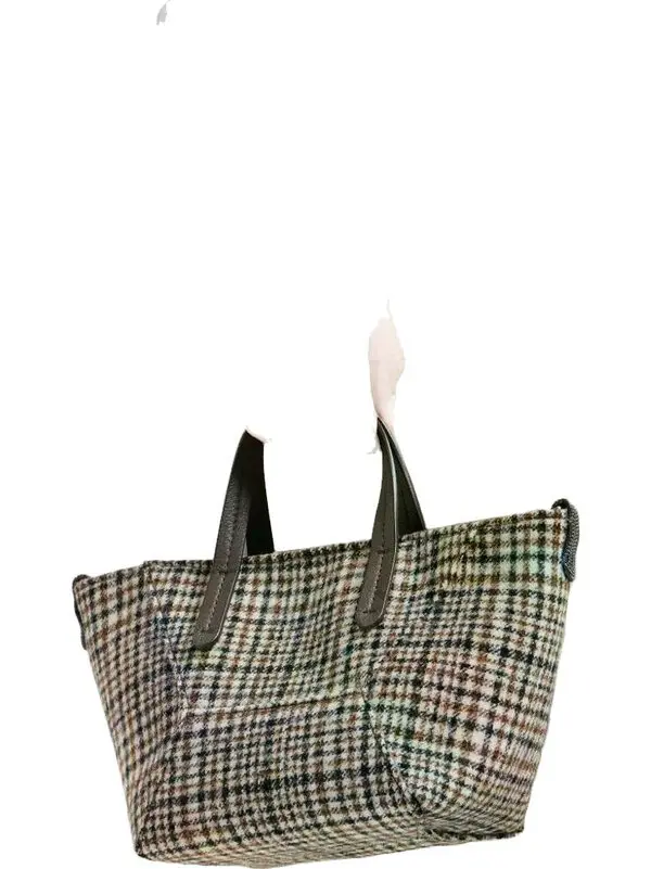 Brunello Cucinelli Duo Mini Bag In Prince Of Wales Check Alpaca And Wool - Neutrals